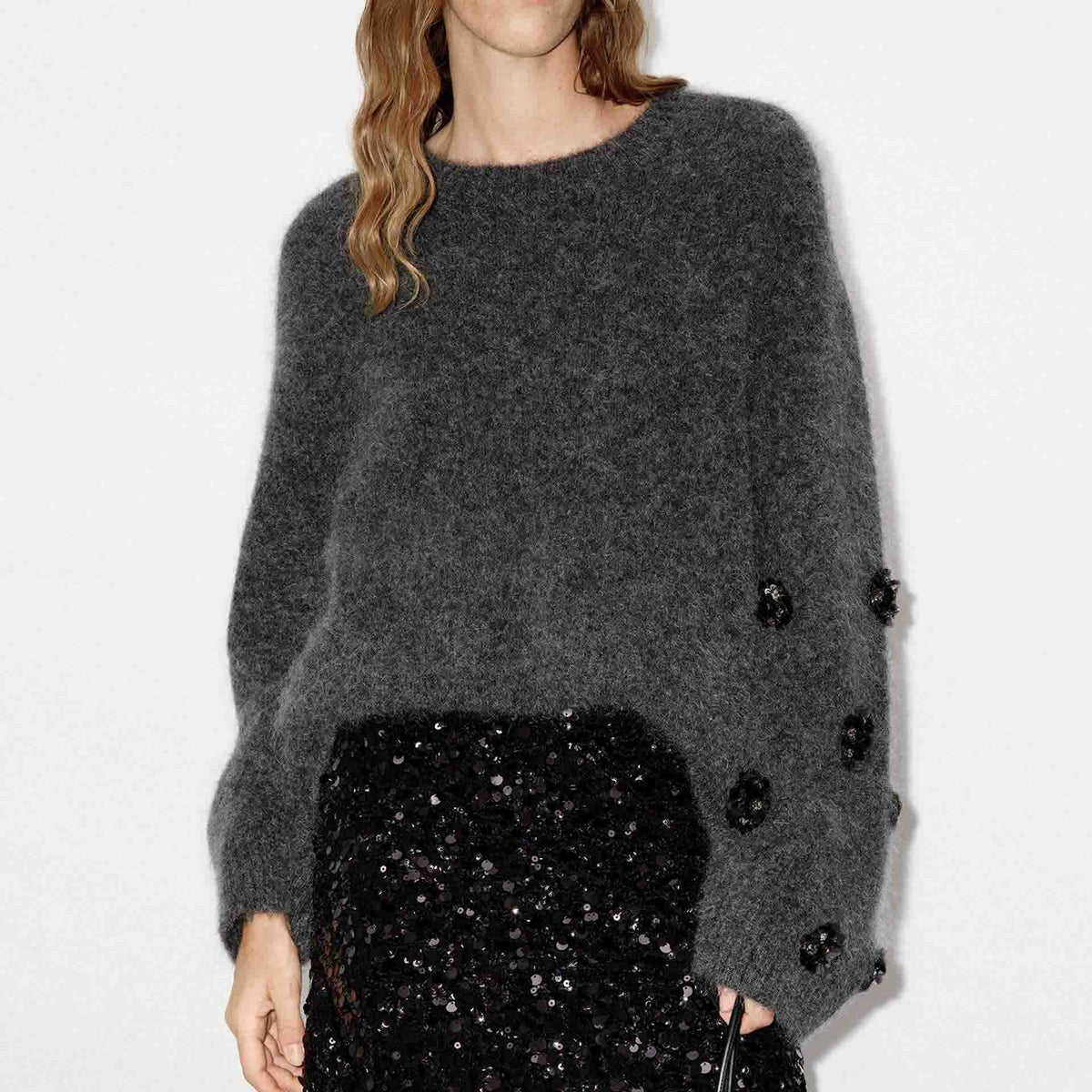 MO&Co. Women's Sequin Detail Fluffy Sweater