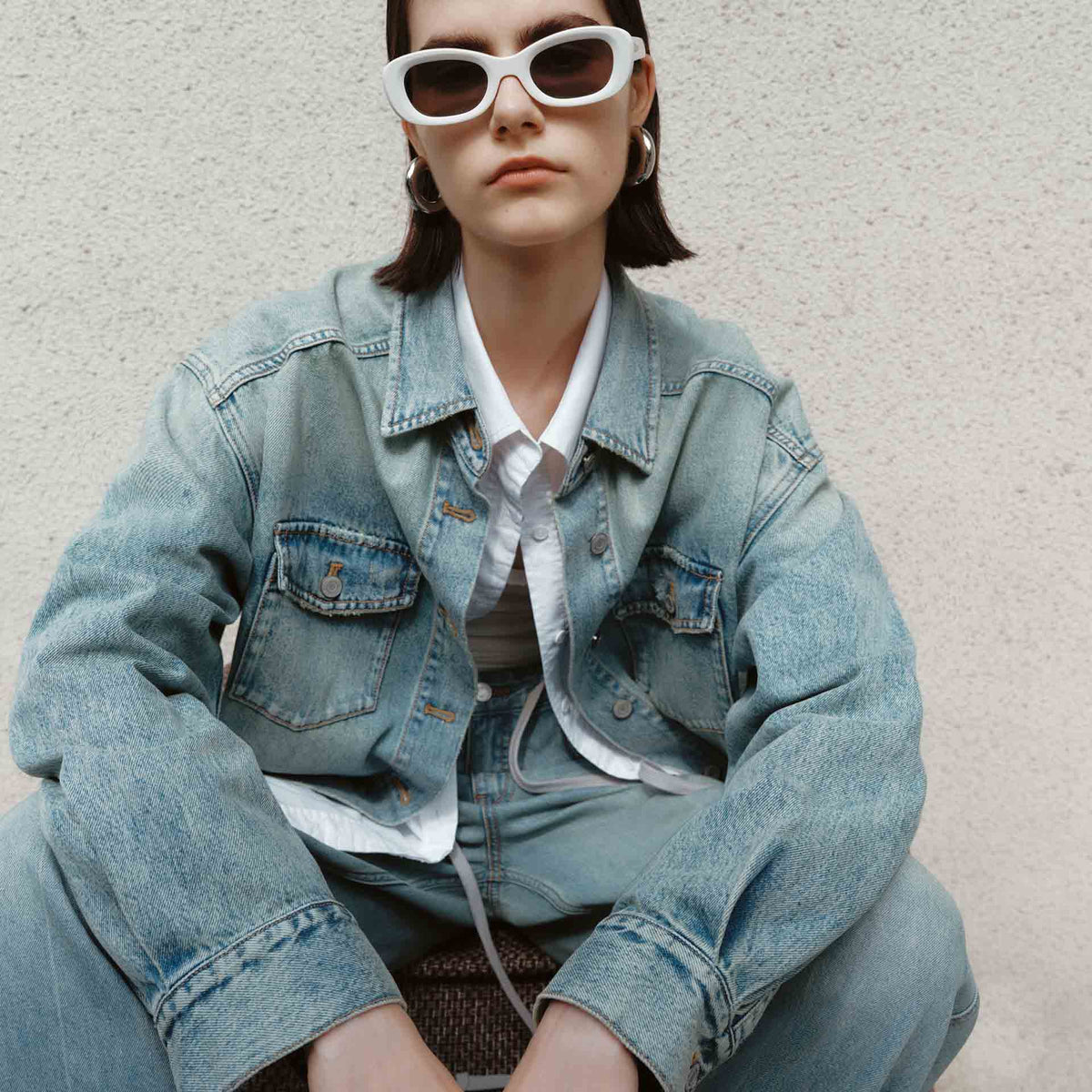 MO&Co. Women's Blue Wash Denim Shirt