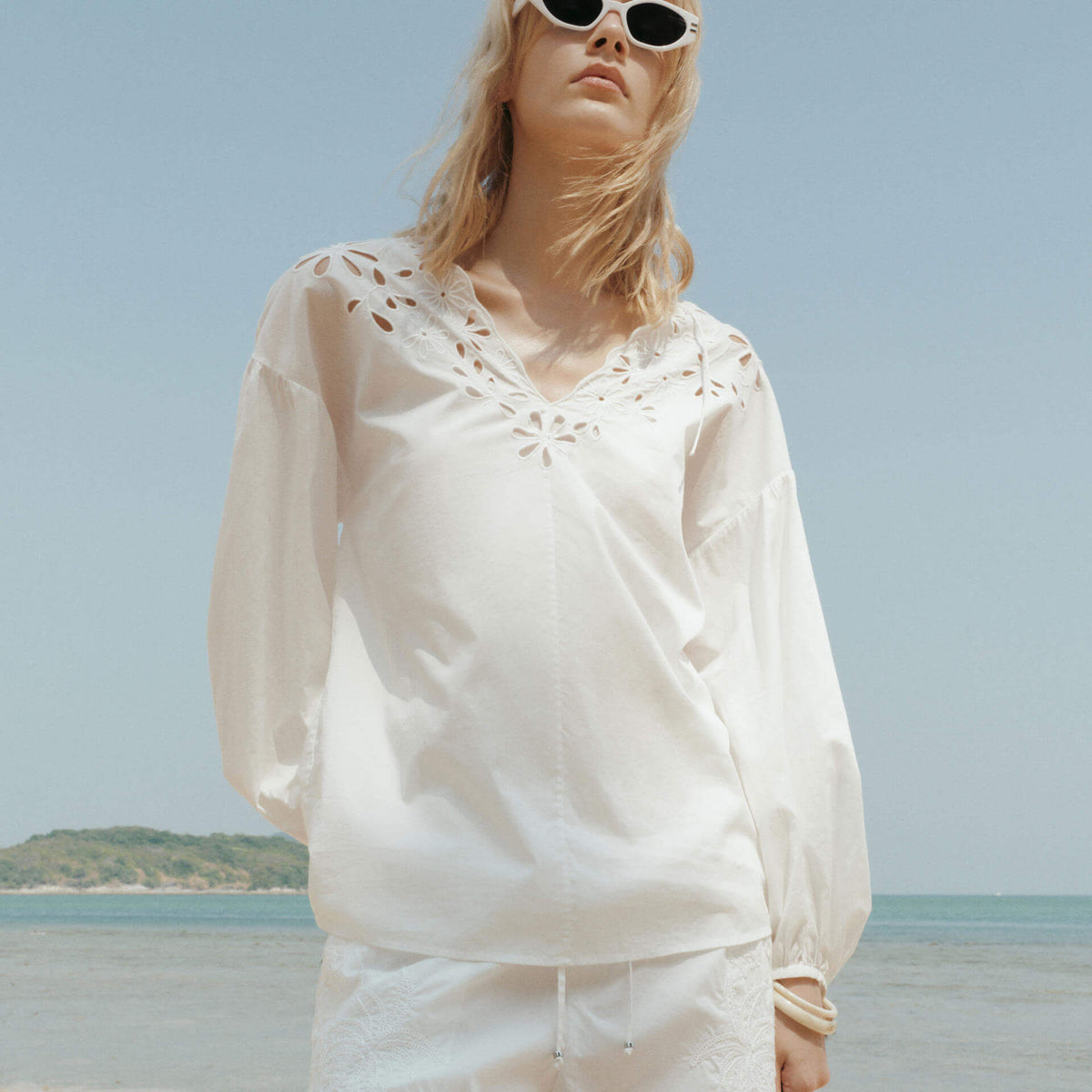 MO&Co. Women's Volume Sleeves Cotton Blouse