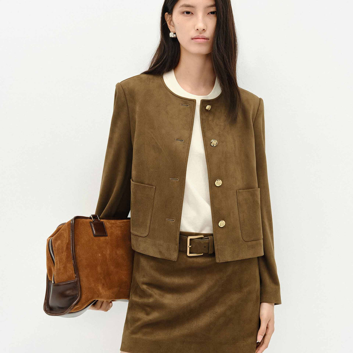 MO&Co. Women's Suede Collarless Jacket