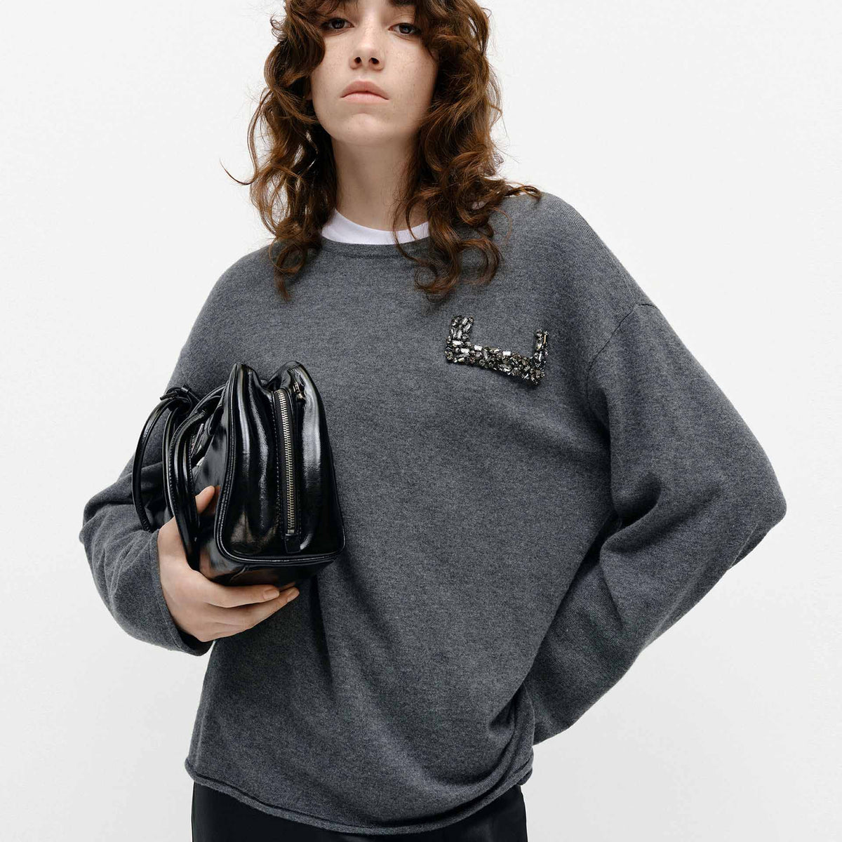 MO&Co. Women's Crystal Detail Loose Sweater