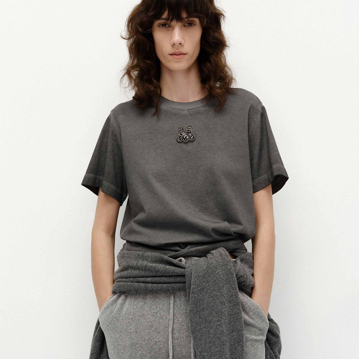 MO&Co. Women's Front Crystal Cotton T-shirts