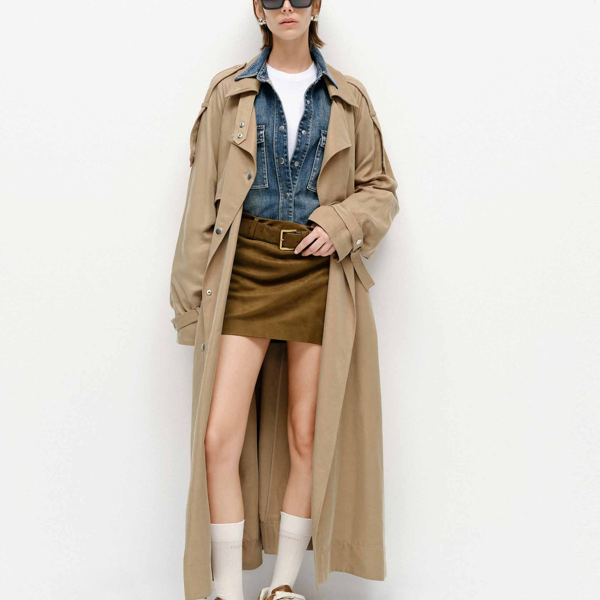 MO&Co. Women's Belted Longline Trench Coat