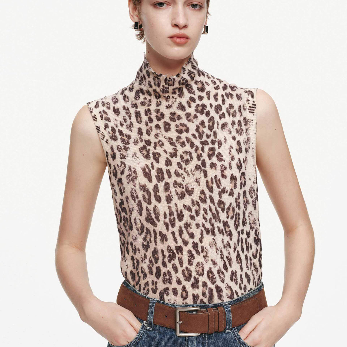 MO&Co. Women's Leopard Print Turtleneck Sweater