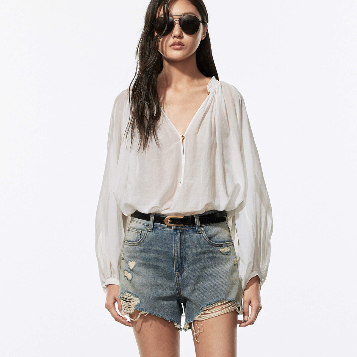 MO&Co. Women's Soft Cotton Silk Blouse