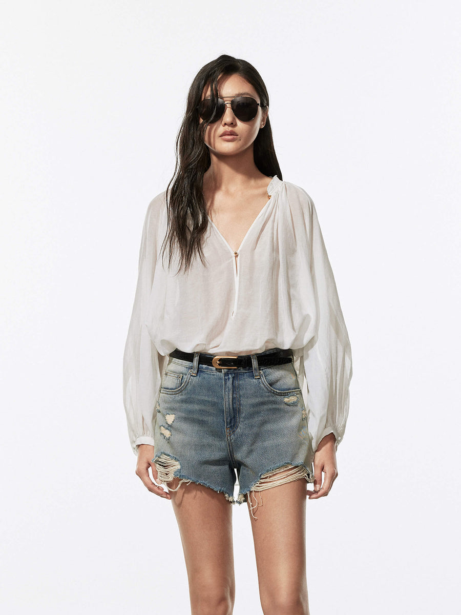 MO&Co. Women's Soft Cotton Silk Blouse