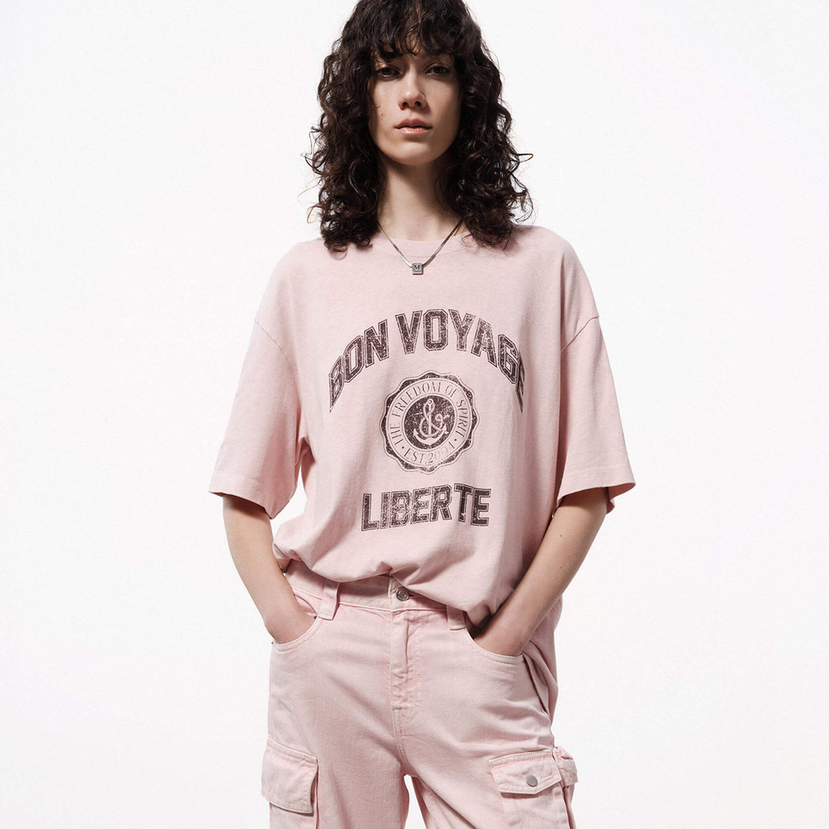 MO&Co. Women's Front Slogan Loose T-shirt