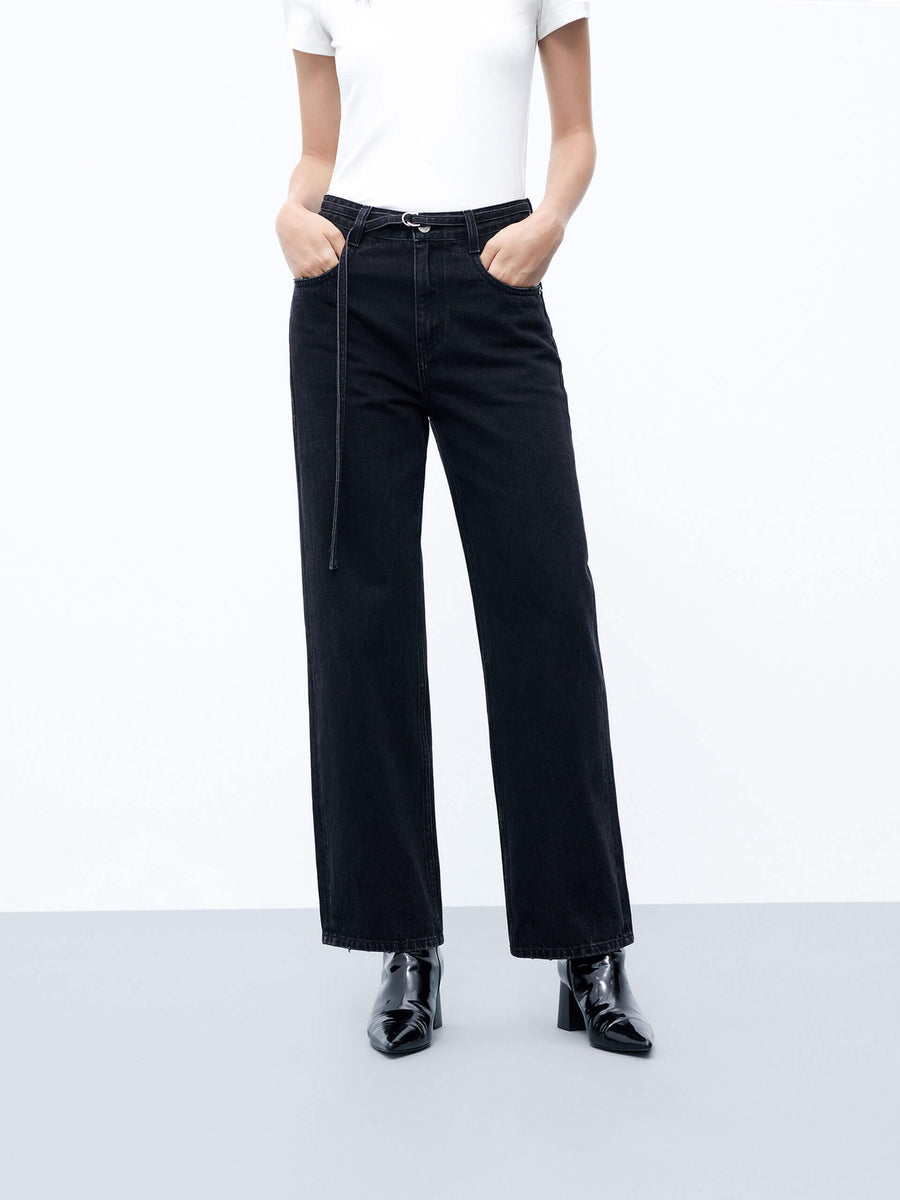 MO&Co. Women's Include Belt Straight Jeans