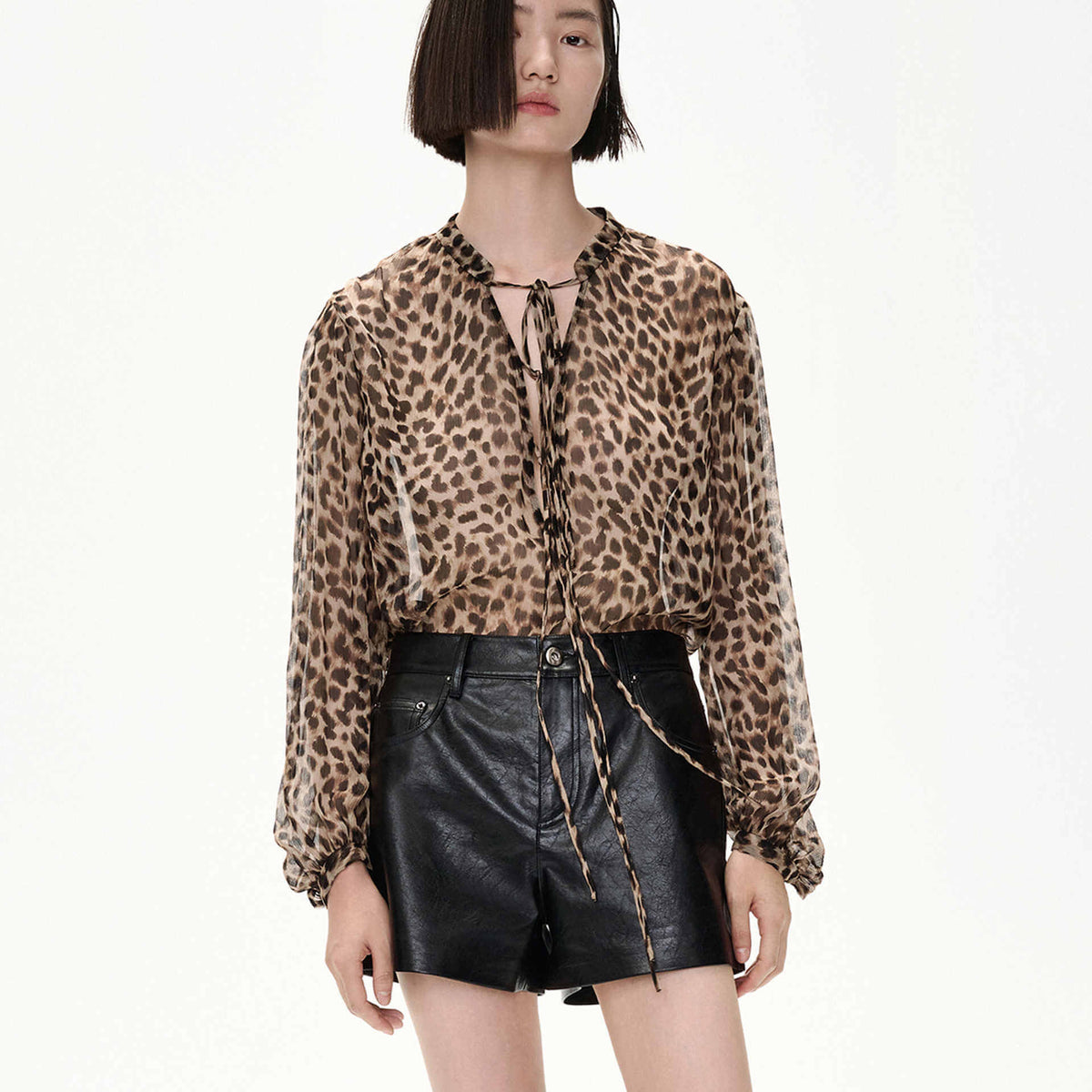 MO&Co. Women's Leopard Print Sheer Blouse