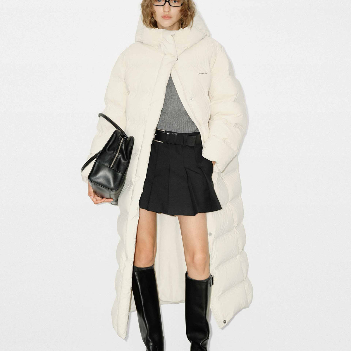 MO&Co. Women's Long Line Hood Quilted Shell Down Coat for Winter