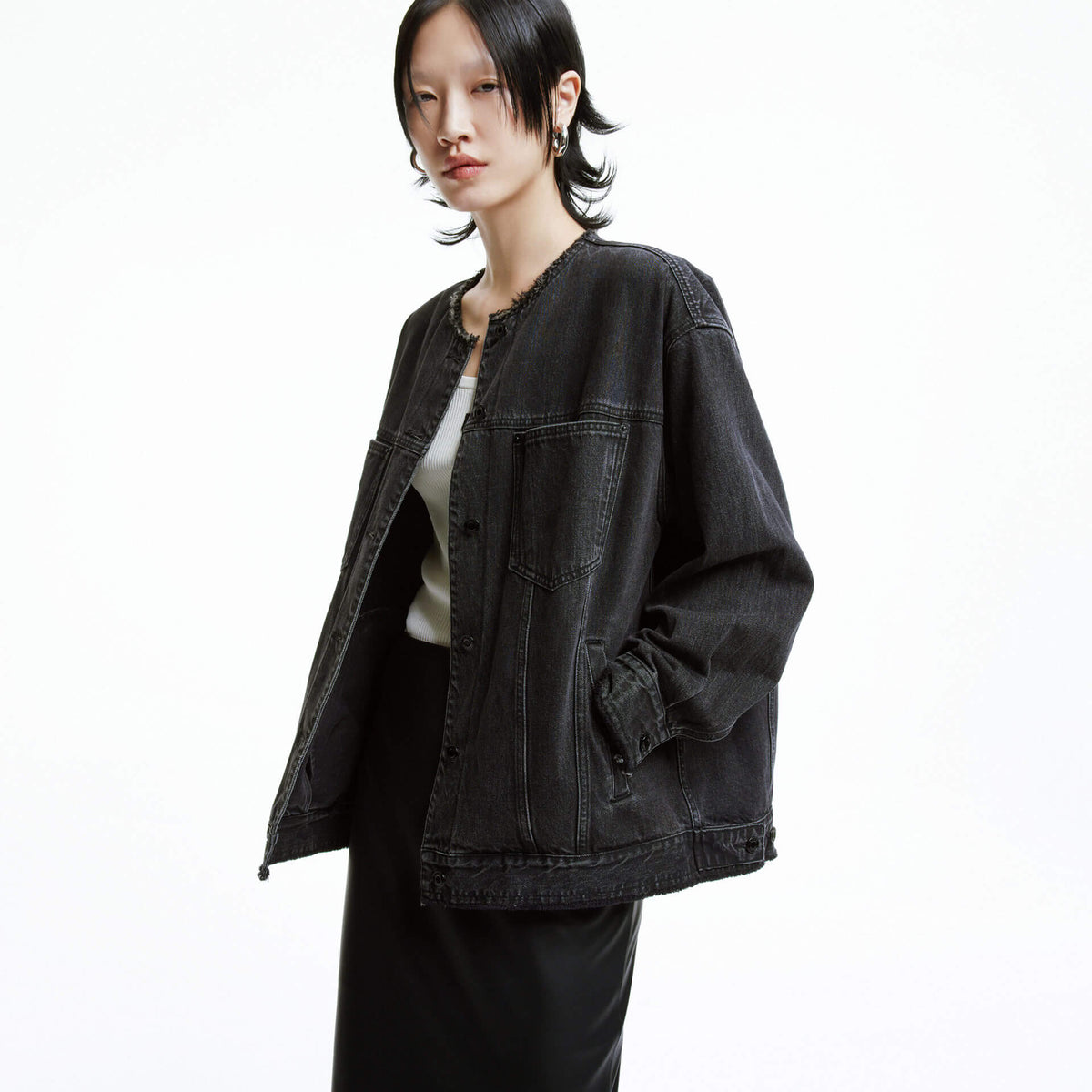 MO&Co. Women's Cotton Crew Neck Jacket