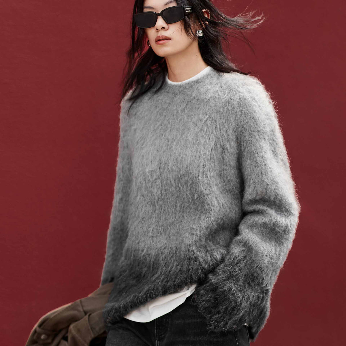 MO&Co. Women's Gradient Detail Fluffy Sweater