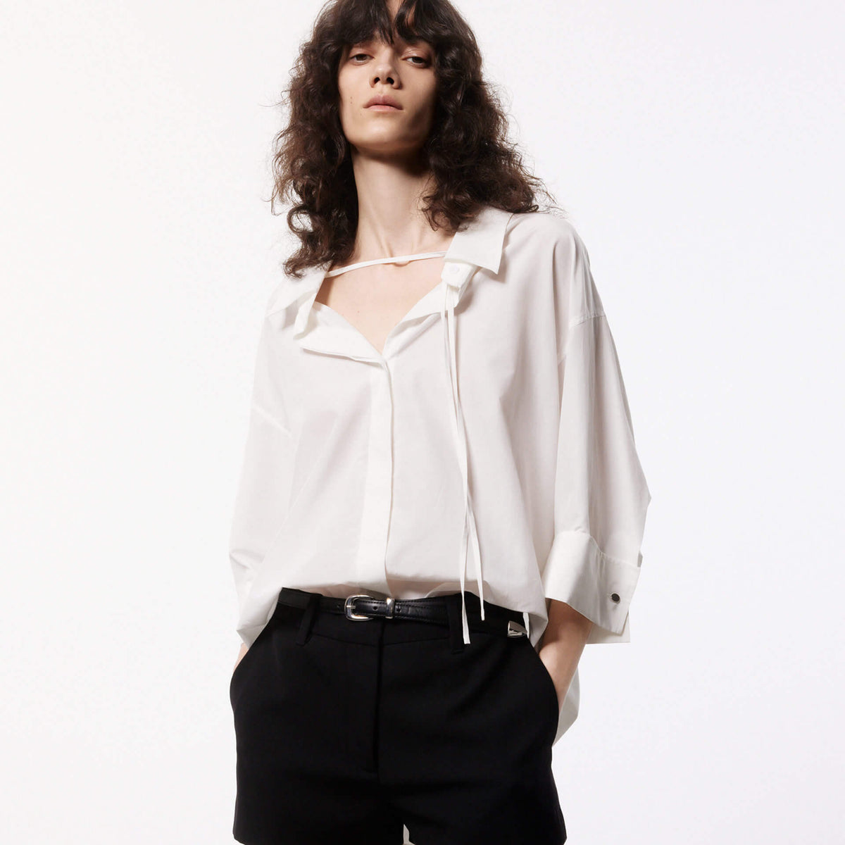 MO&Co. Women's Cotton Silk Tie Shirt