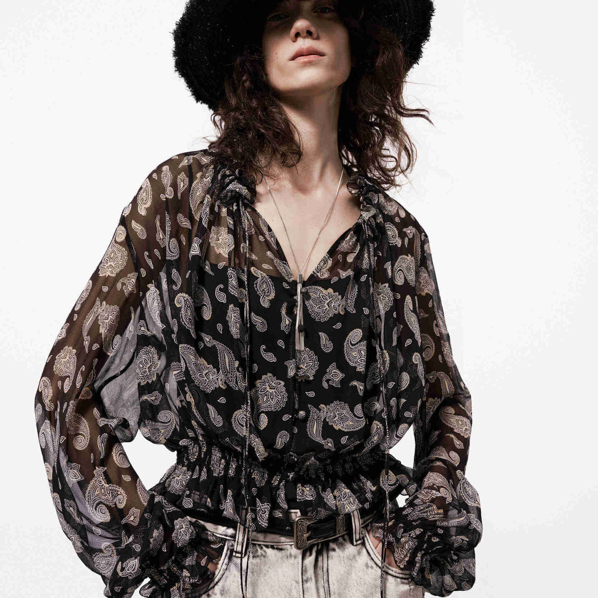 MO&Co. Women's Paisley Print Silk Blouse