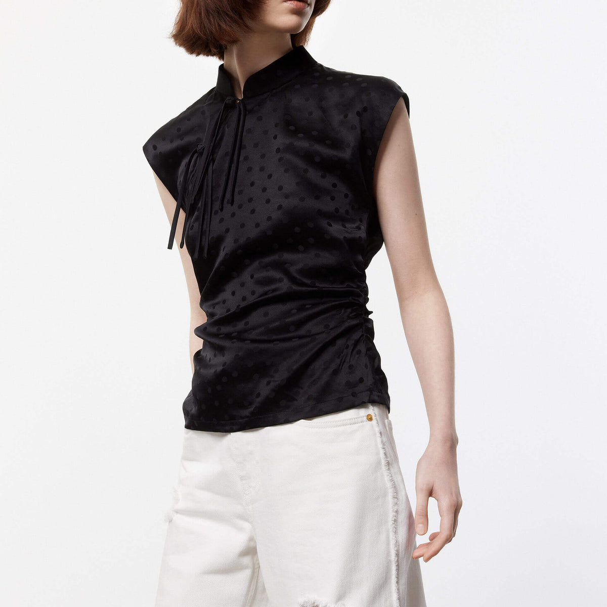 MO&Co. Women's Silk Blend Pleated Top