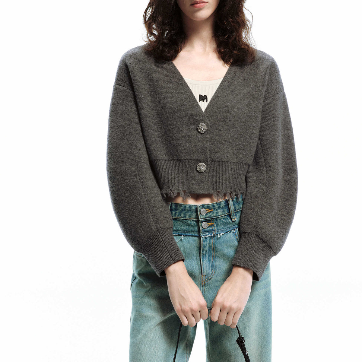 MO&Co. Women's Cropped Raw Hem Cardigan