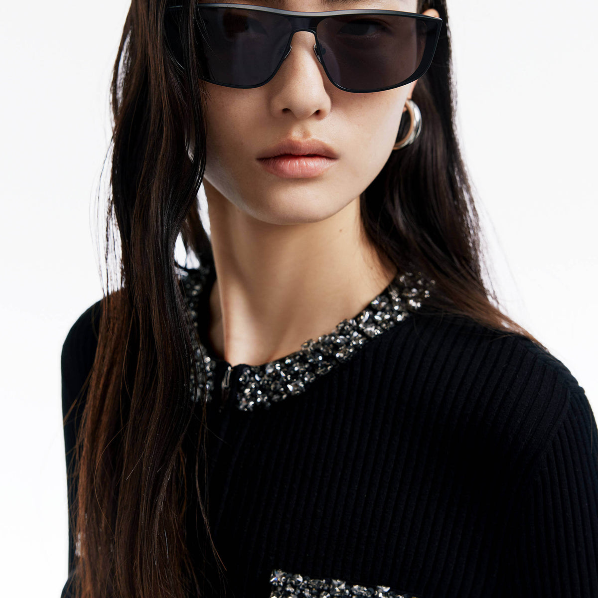 MO&Co. Women's Crystal Detail Zipper Cardigan