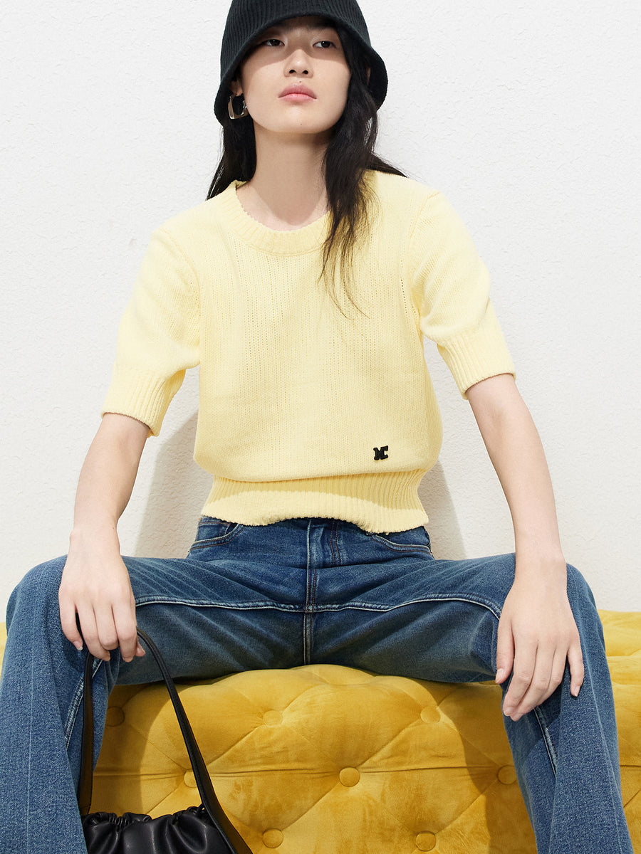 MO&Co. Women's Embroidered Logo Crewneck Top