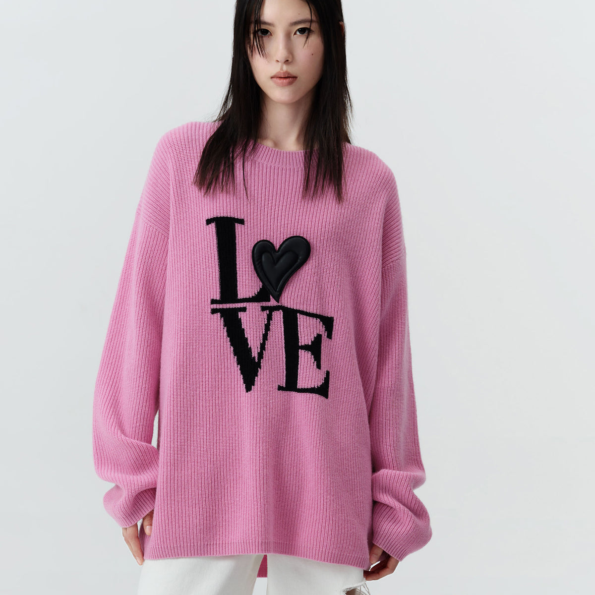 MO&Co. Women's Wool Drop Shoulder Knit Pullover Loose Causal Round Neck Ladies Sweater