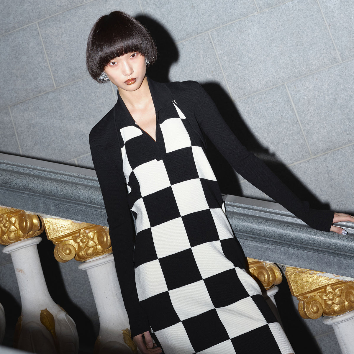 MO&Co.Women Two Piece Contrast Check Dress