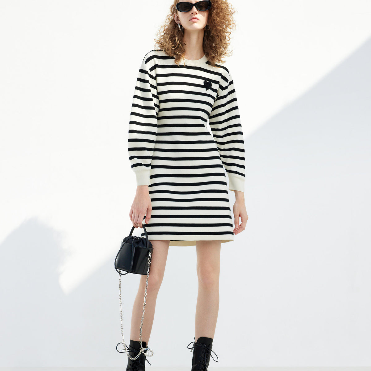 MO&Co. Women's Striped Round Neck Dress