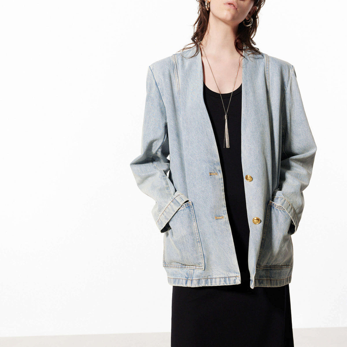 MO&Co. Women's Collarless Oversize Jacket