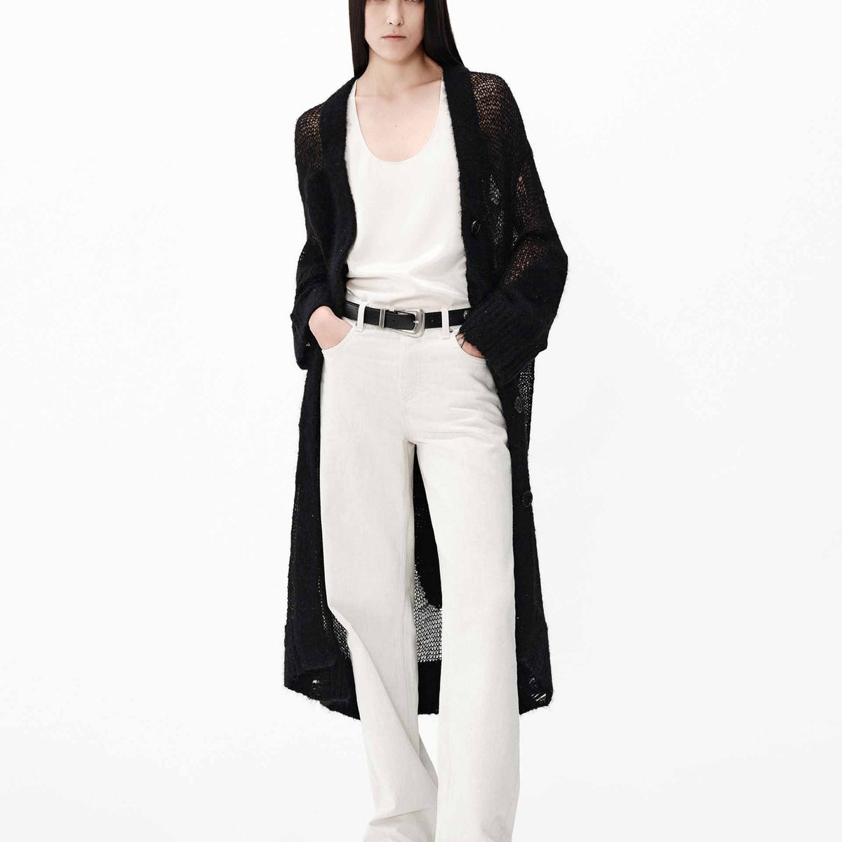 MO&Co. Women's Longline Sheer Knit Cardigan
