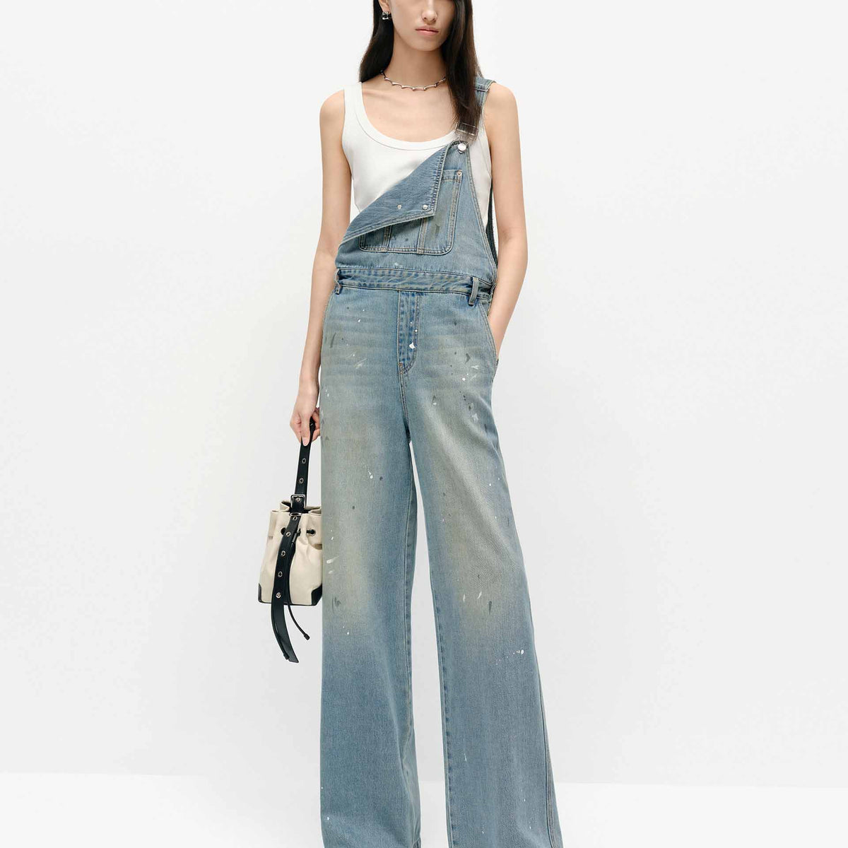 MO&Co. Women's Paint Detail Denim Overalls