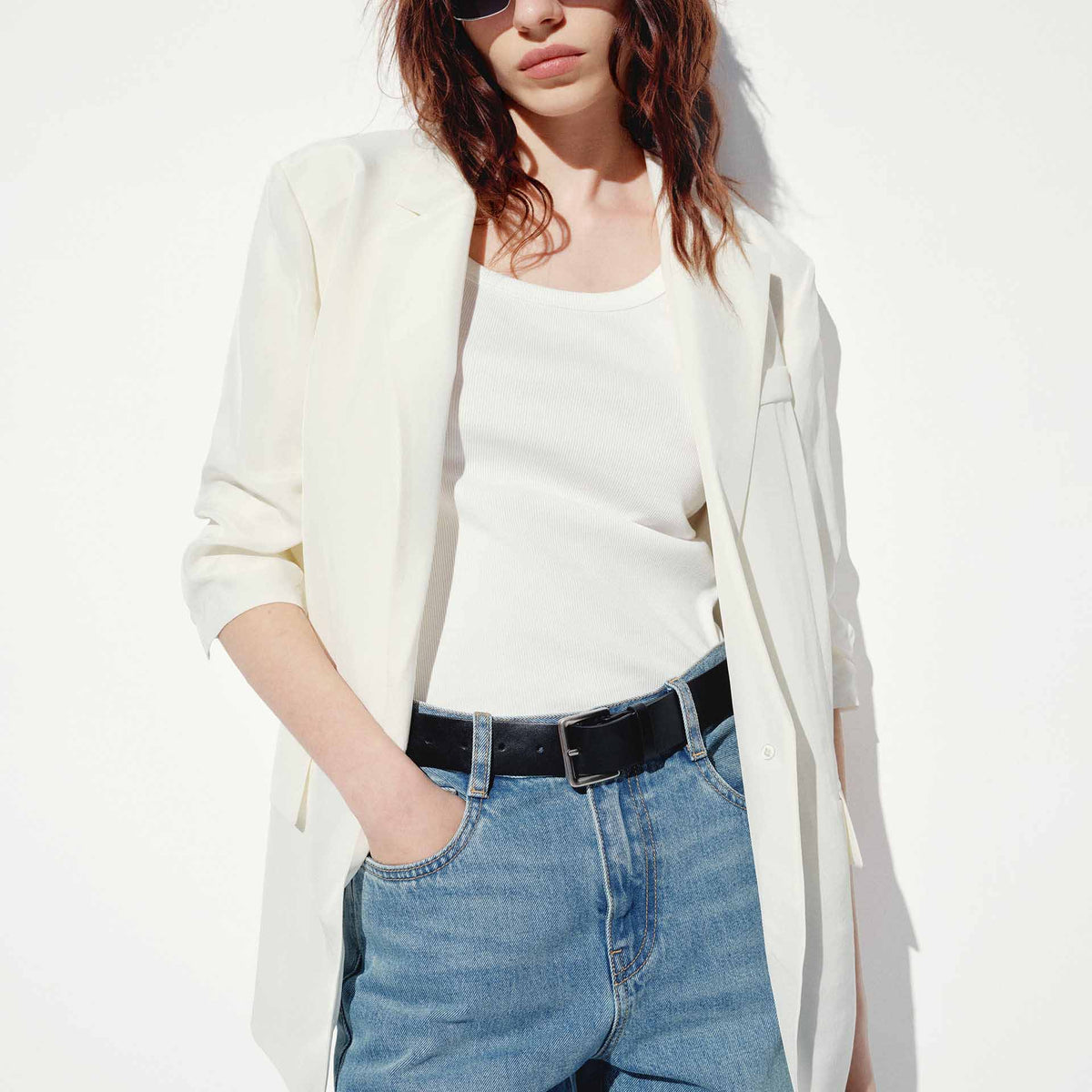 MO&Co. Women's Padded Shoulders Relaxed Blazer