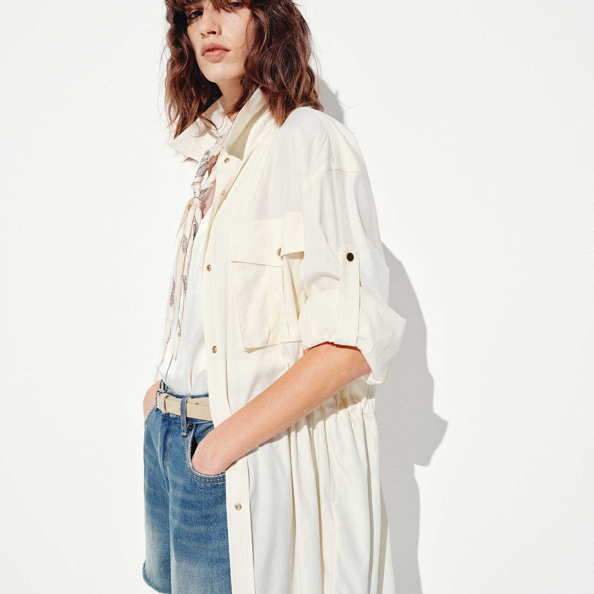 MO&Co. Women's Elastic Waist Cargo Jacket