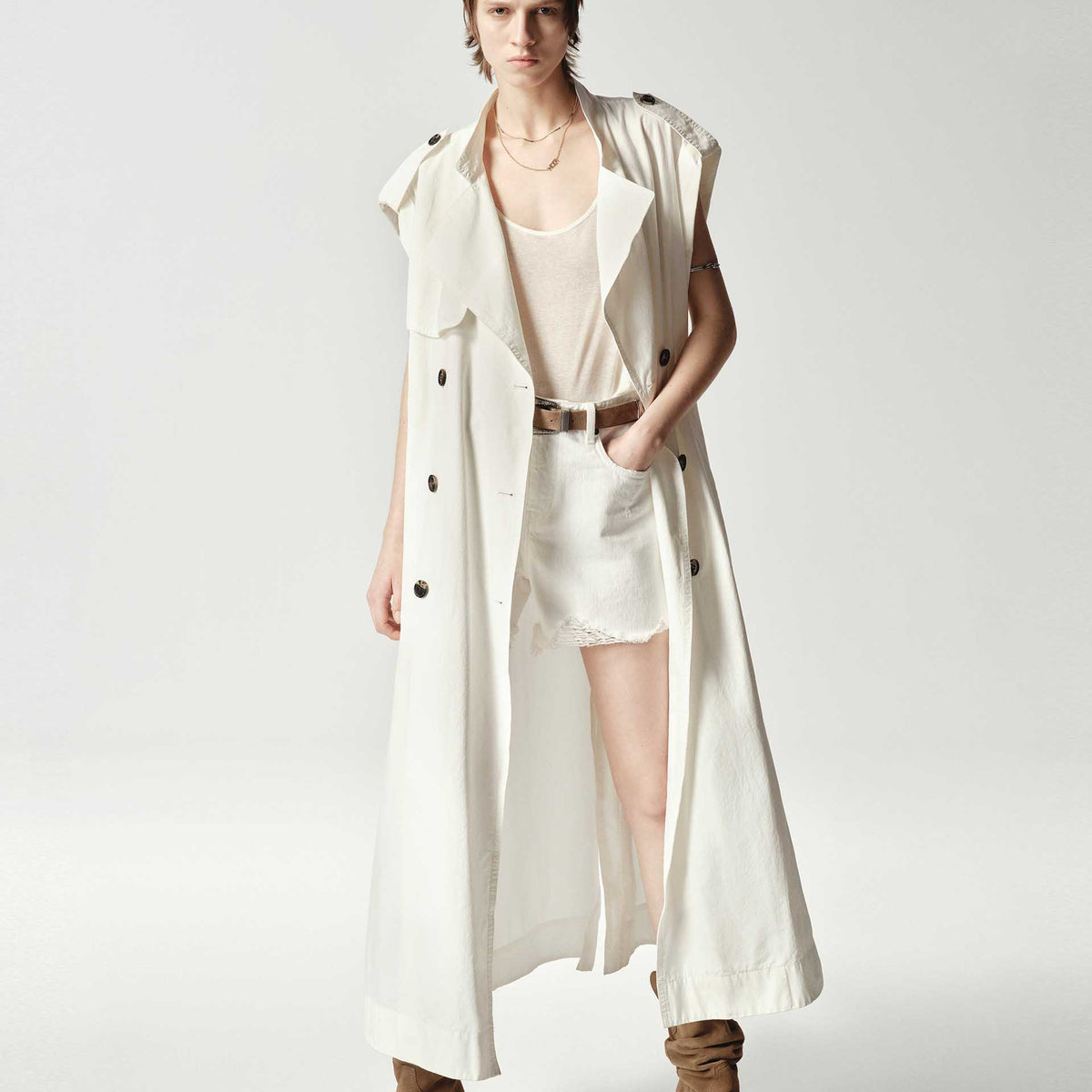 MO&Co. Women's Sleeveless Back Slit Trench Coat