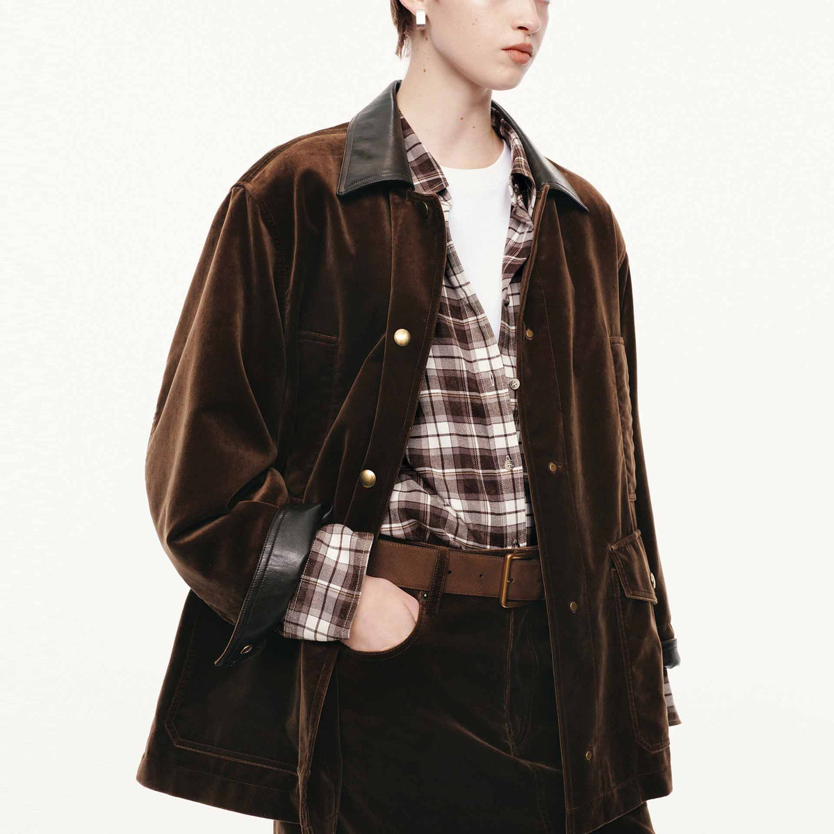 MO&Co. Women's Leather Collar Velvet Coat