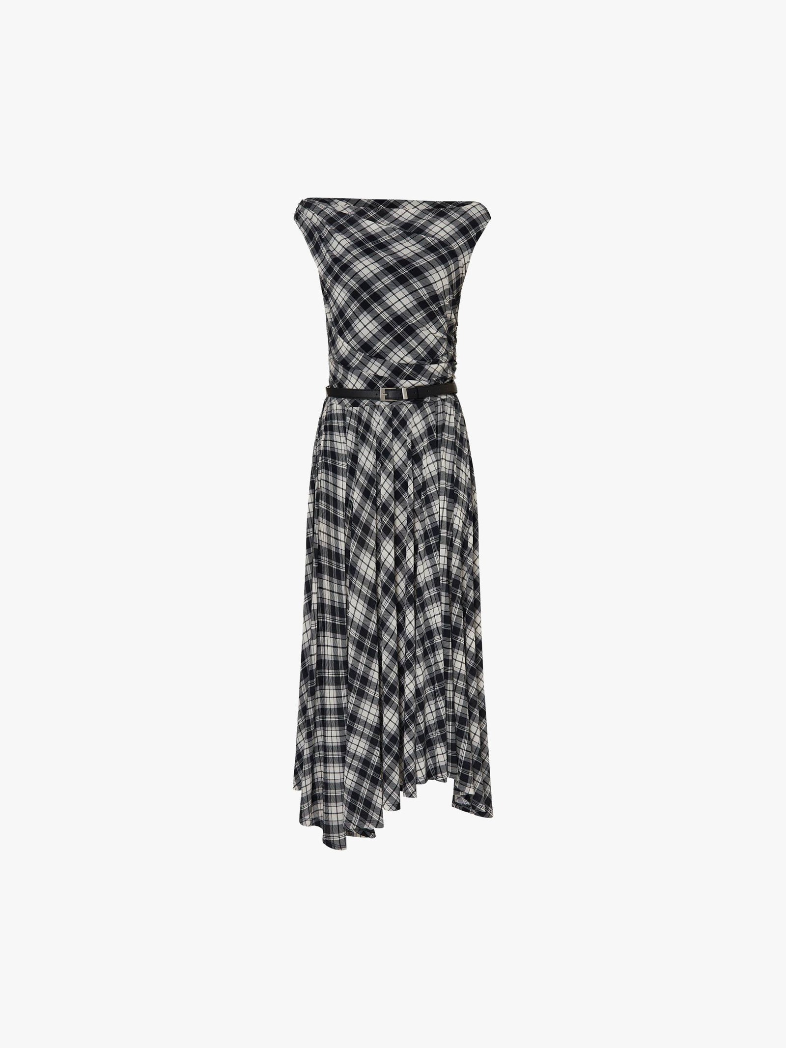 MO&Co. Women's Icluded Belt Plaid Dress