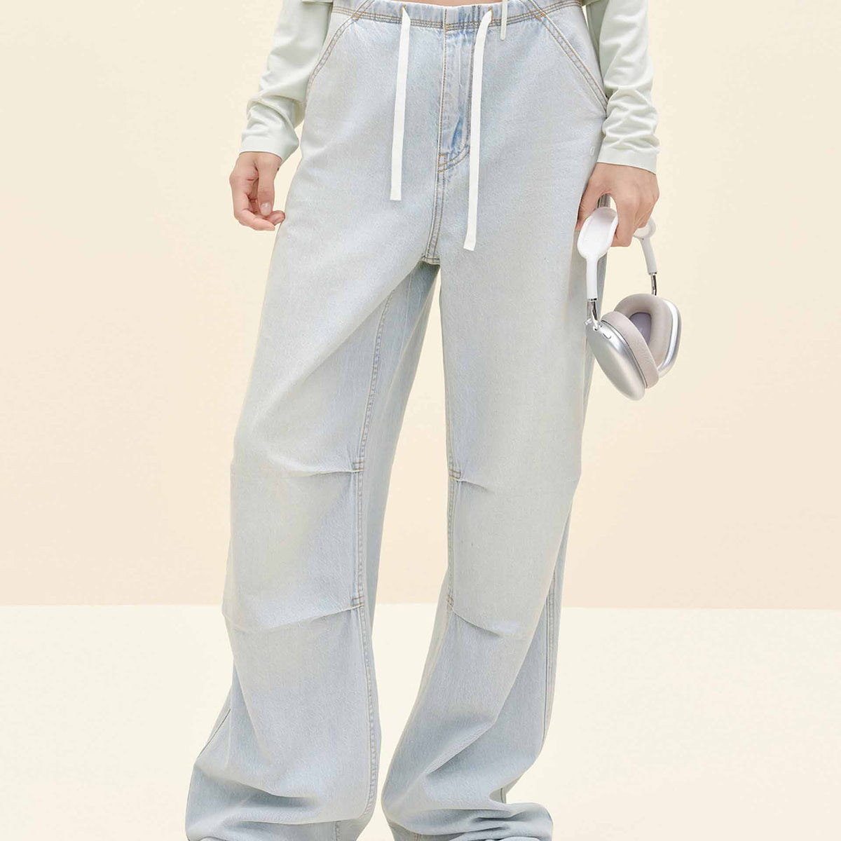 MO&Co. Women's Cotton Pleated Drawstring Jeans