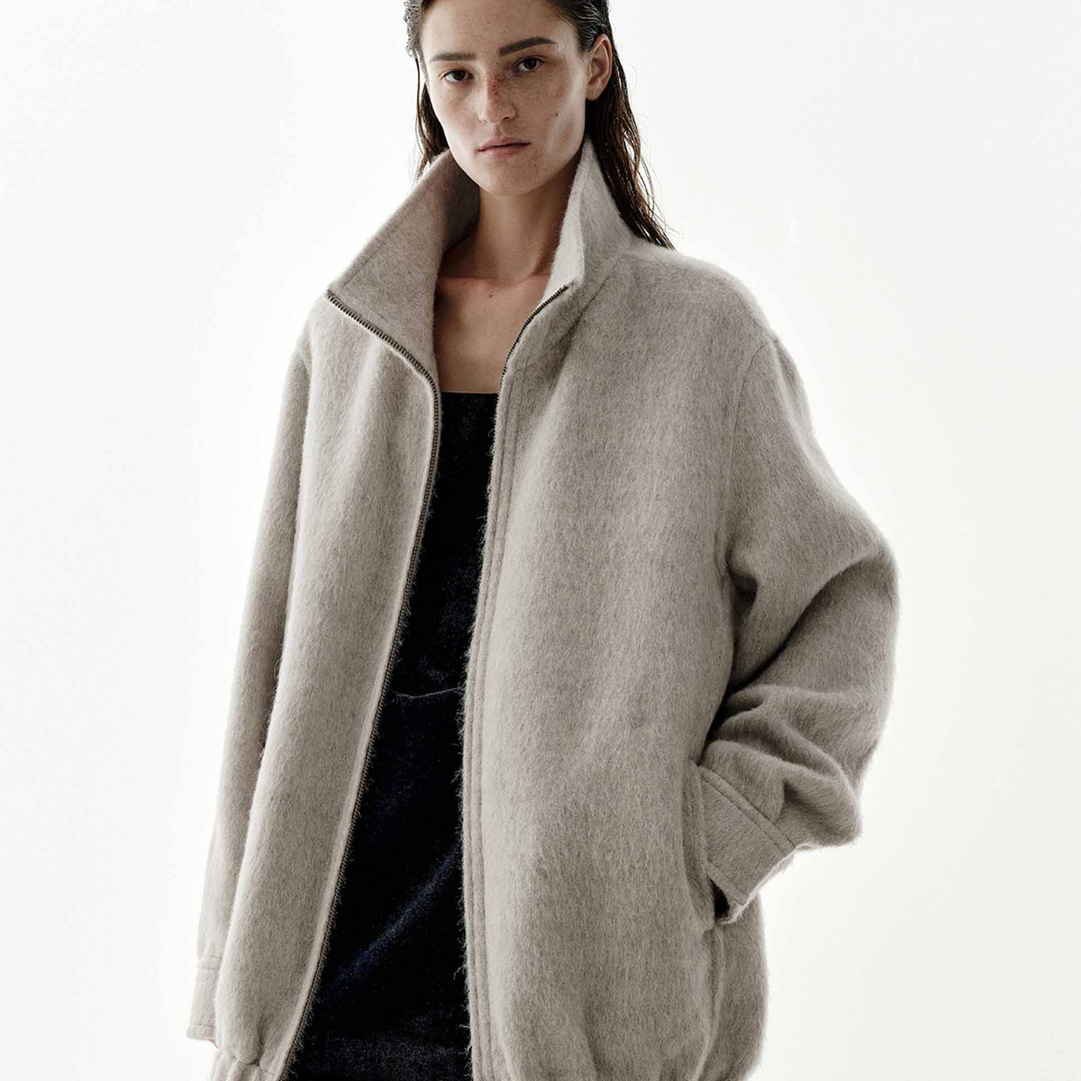 MO&Co. Women's Brushed Two-way Zip Coat