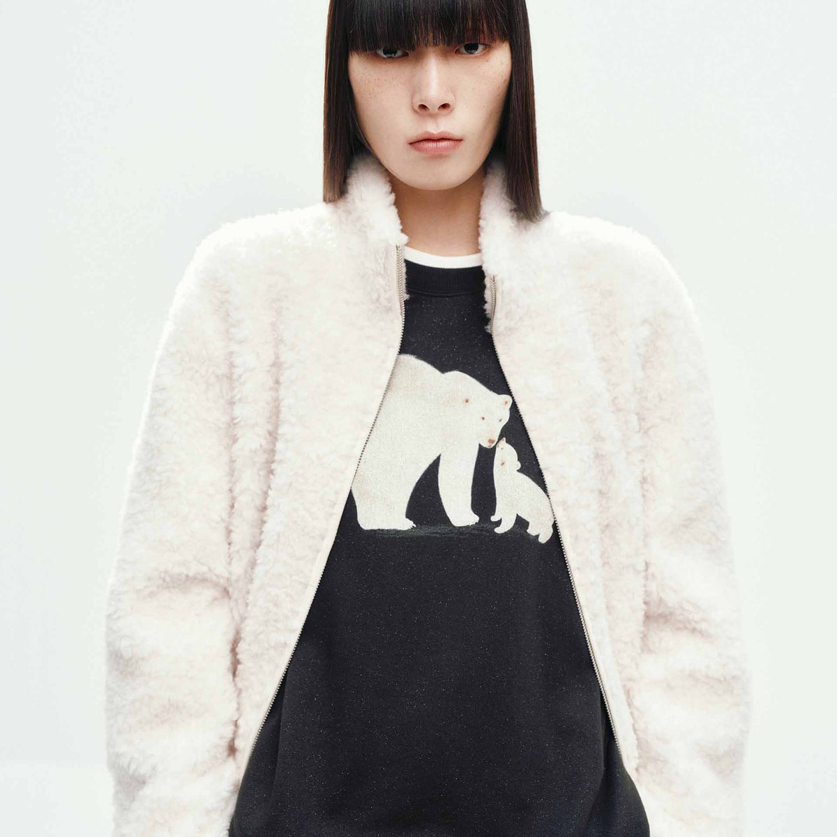 MO&Co. Women's Faux Shearling Zipper Coat