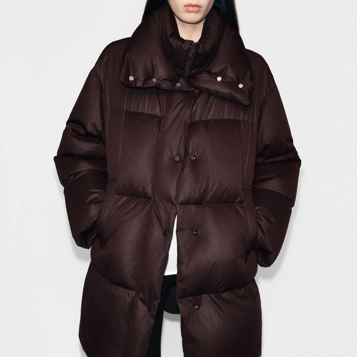 MO&Co. Women's Midi Length Brown Down Jacket
