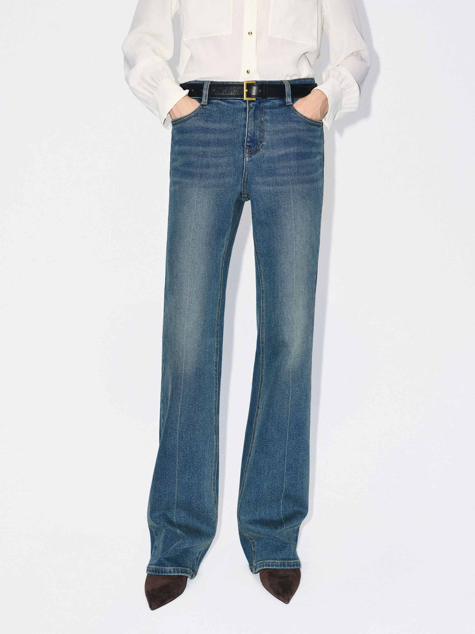 MO&Co. Women's Whiskering Effect Flared Jeans