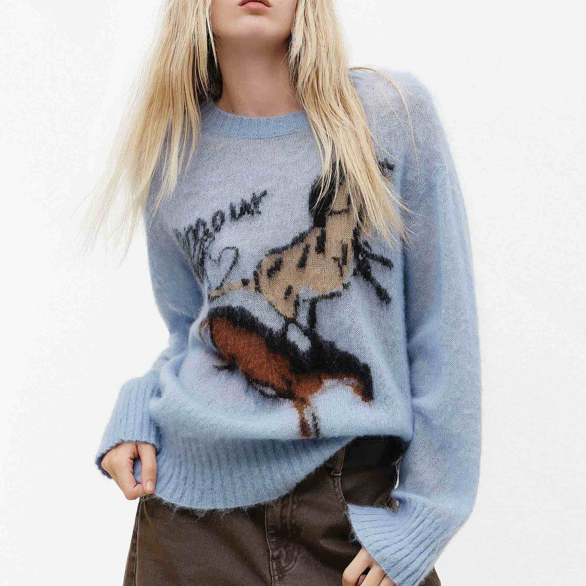 MO&Co. Women's Contrast Pattern Loose Sweater