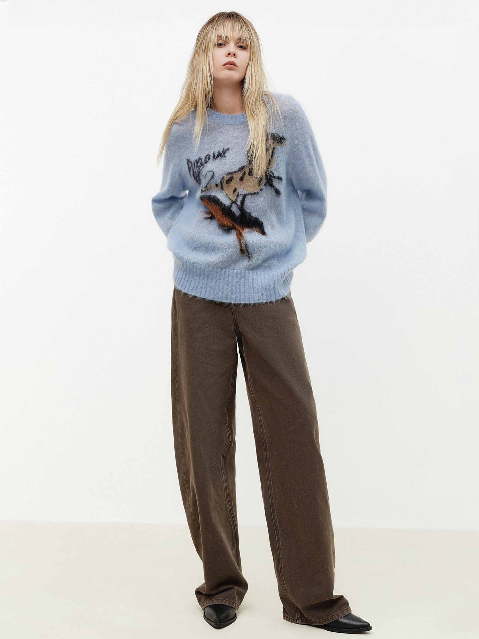 MO&Co. Women's Contrast Pattern Loose Sweater