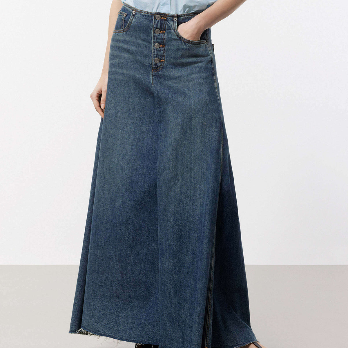 MO&Co. Women's A-line Maxi Denim Skirt