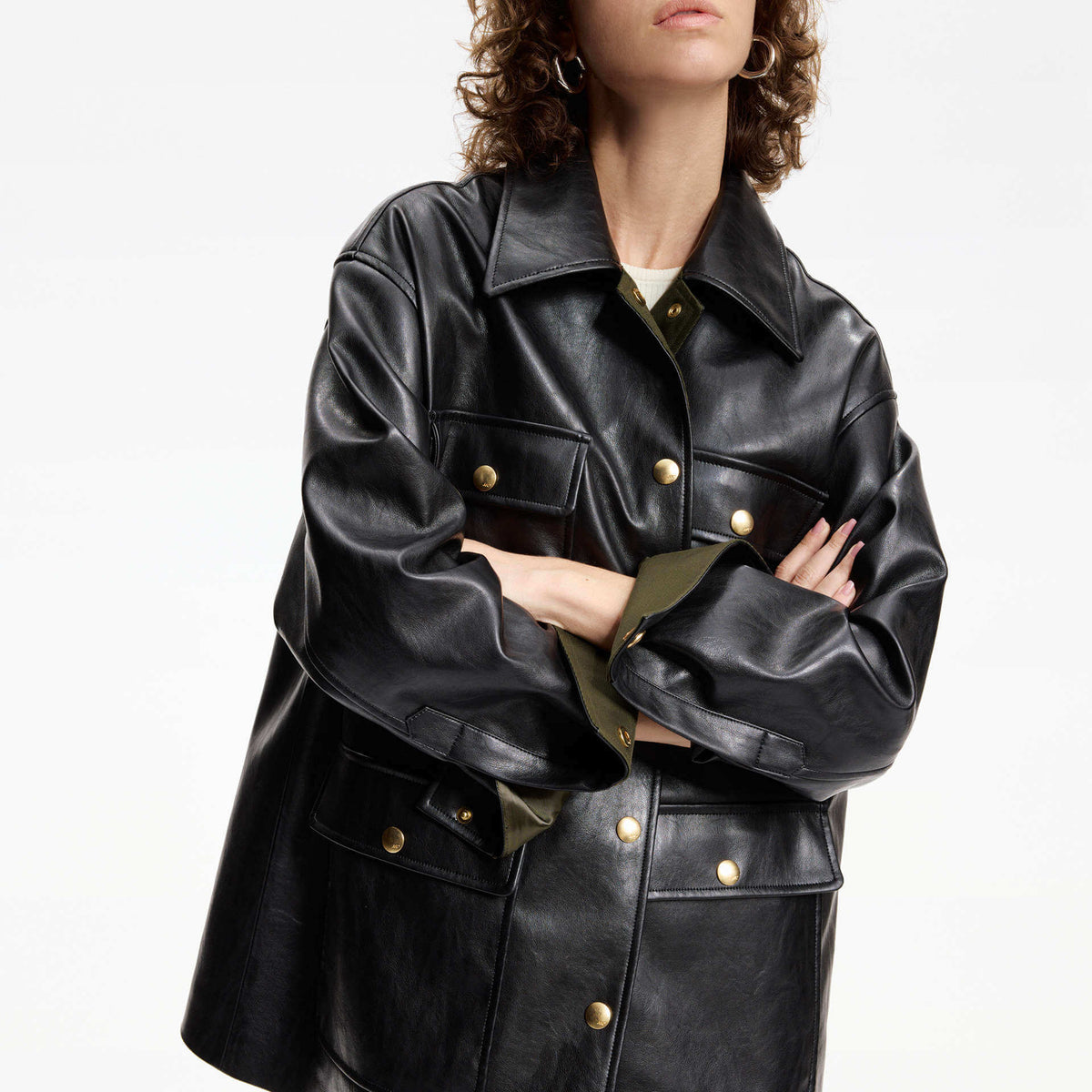 MO&Co. Women's Front Pocket Leather Jacket