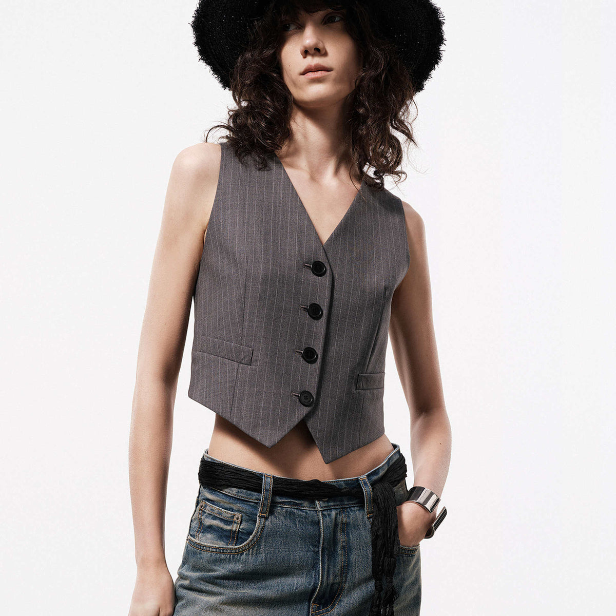 MO&Co. Women's Wool Blend Belted Waistcoat