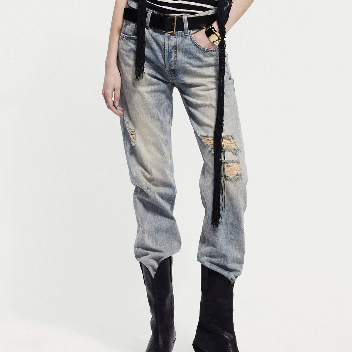 MO&Co. Women's Destroyed Straight Leg Jeans