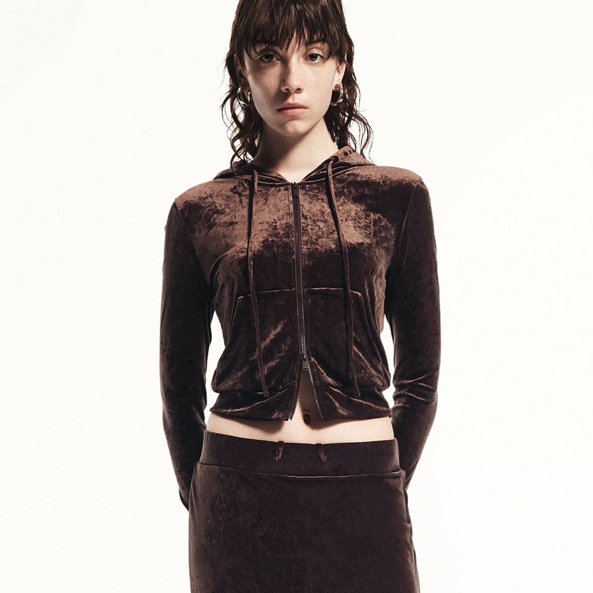 MO&Co. Women's Velvet Hooded Detail Jacket