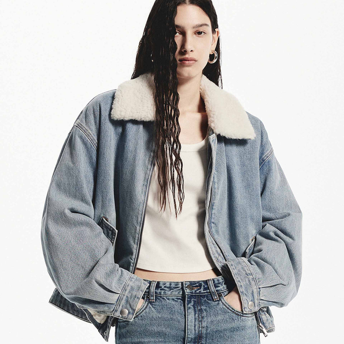 MO&Co. Women's Faux Shearling Loose Jacket
