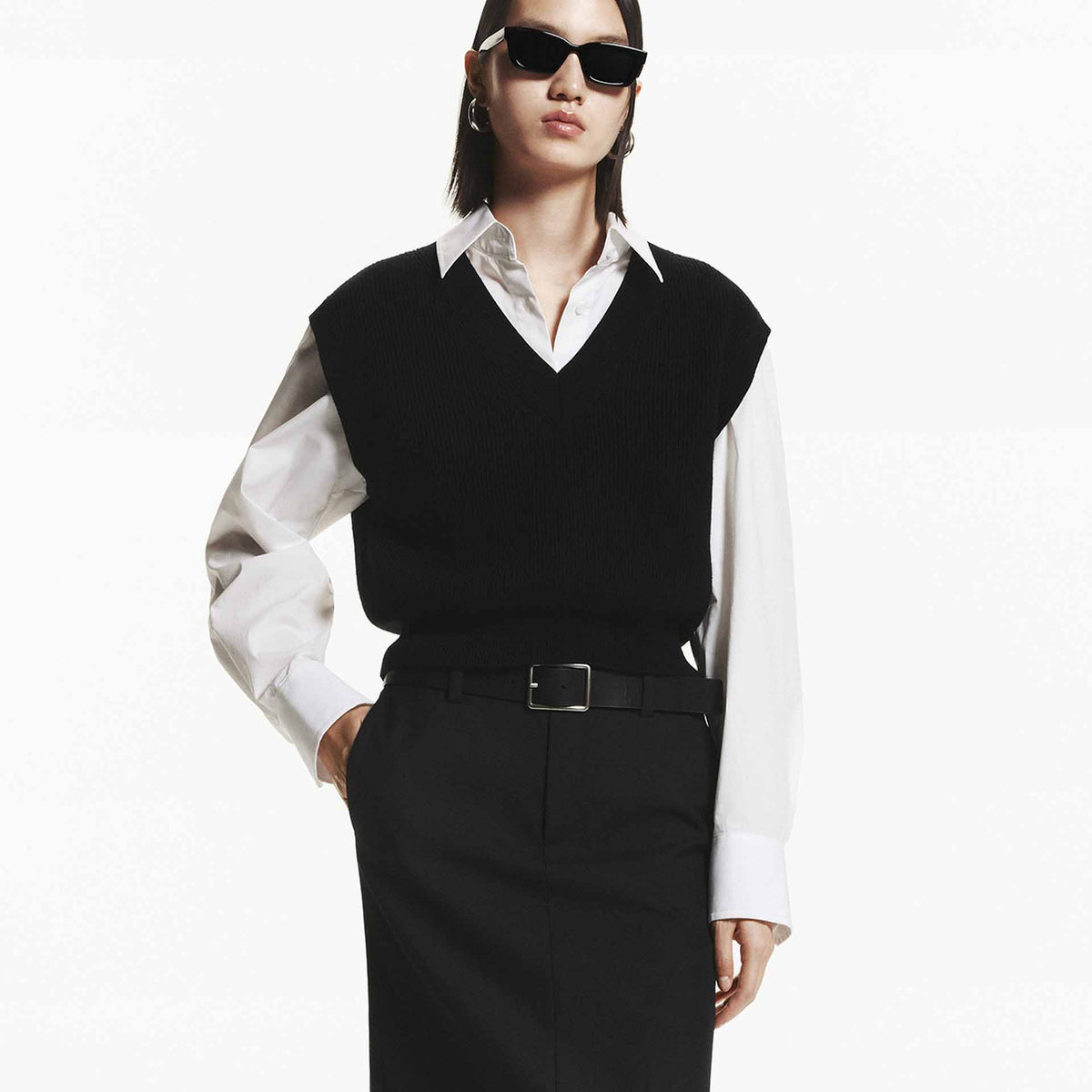 MO&Co. Women's Shirt and Knit Vest Set