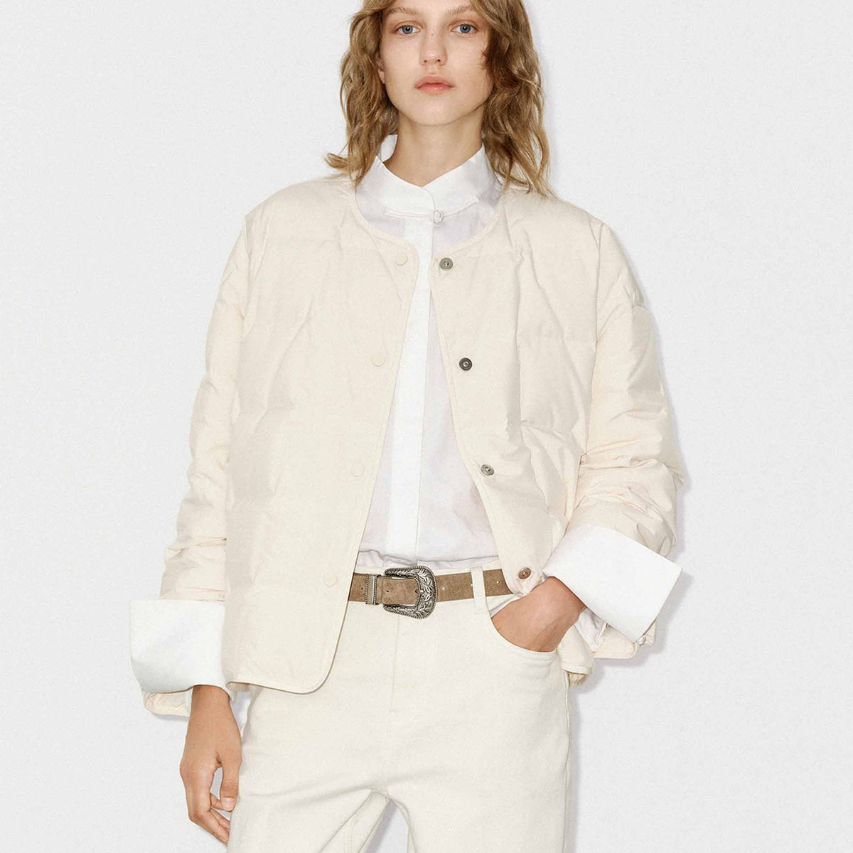 MO&Co. Women's Collarless Quilted Puffer Jacket
