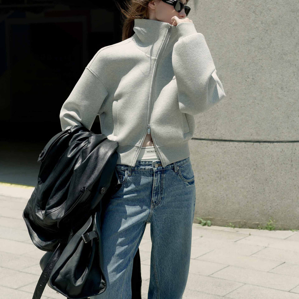 MO&Co. Women's Zip Closure Cropped Jacket