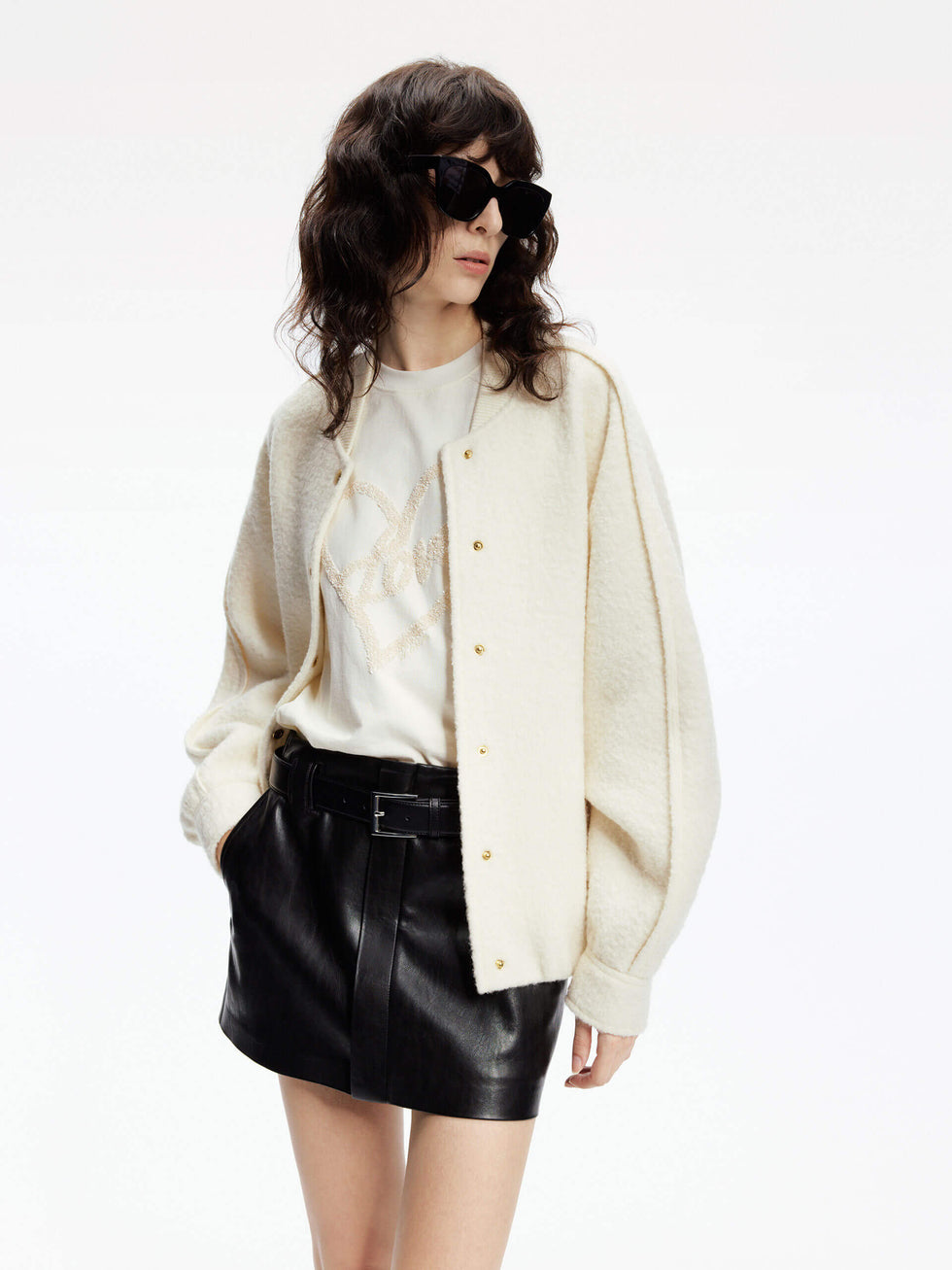 MO&Co. Women's Merino Wool Bomber Jacket